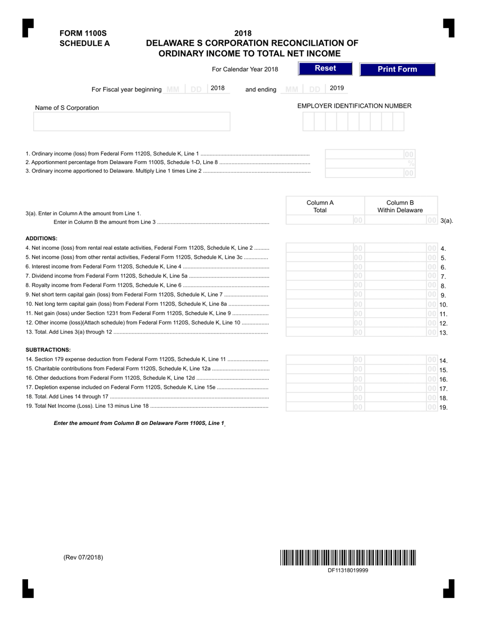 Form 1100S Schedule A - 2018 - Fill Out, Sign Online and Download ...