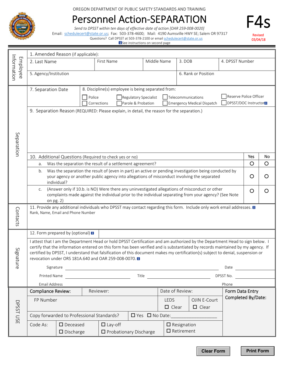 Form F4S - Fill Out, Sign Online and Download Fillable PDF, Oregon ...