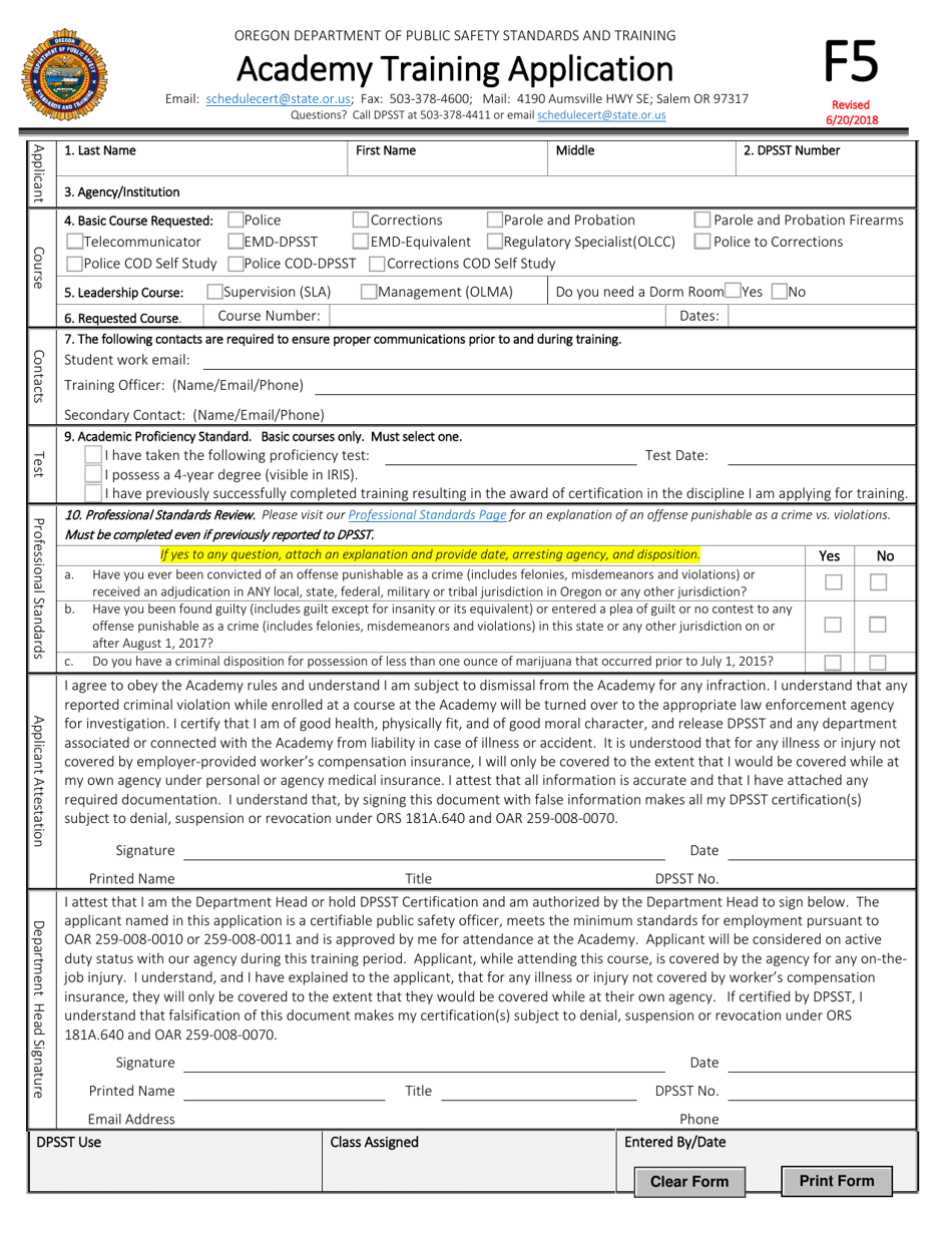 Form F5 - Fill Out, Sign Online and Download Fillable PDF, Oregon ...