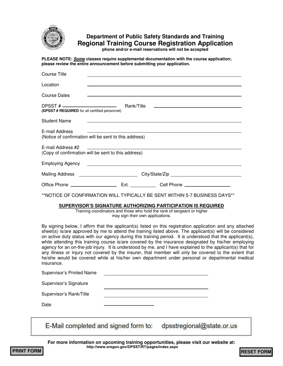 Oregon Regional Training Course Registration Application Form - Fill ...
