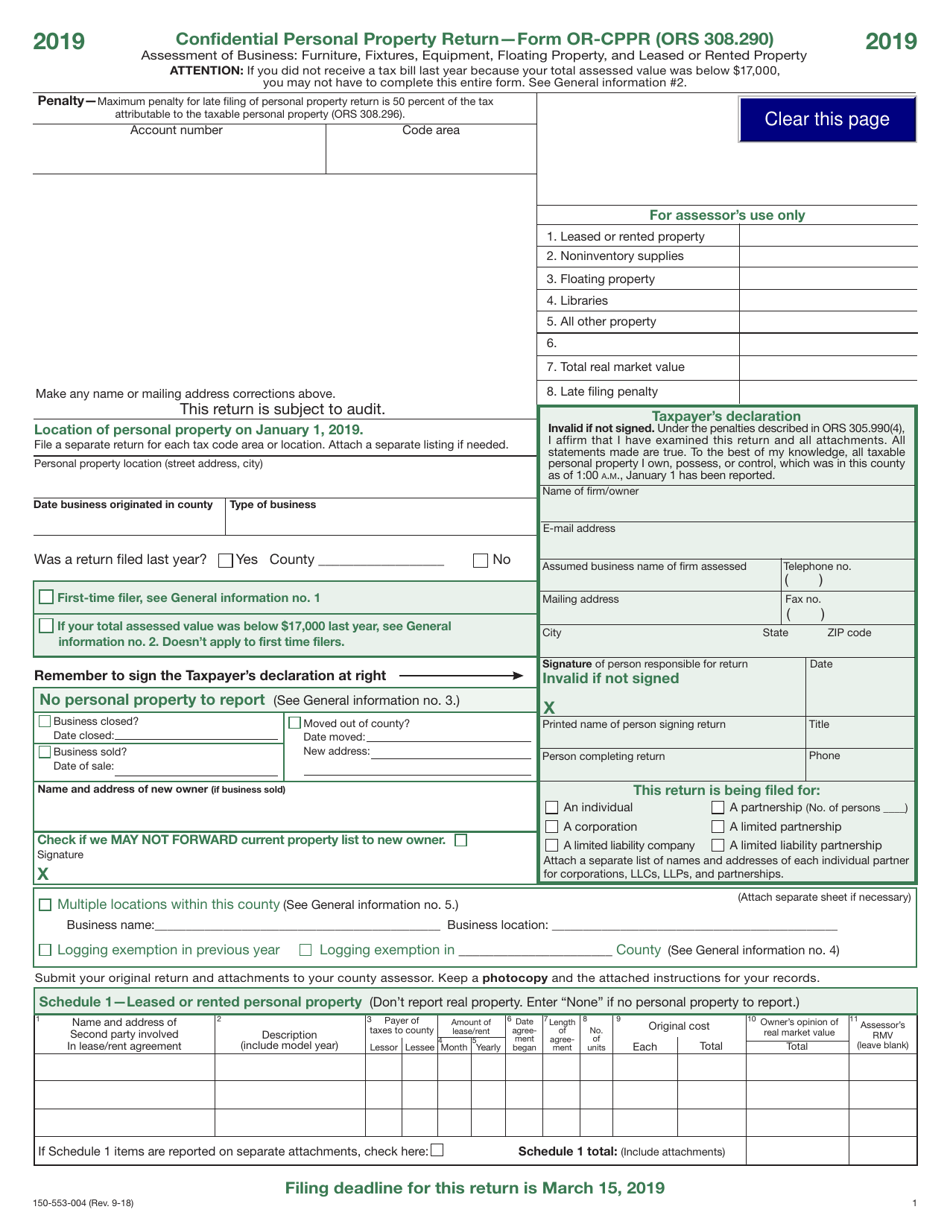 Form 150-553-004 (OR-CPPR) - 2019 - Fill Out, Sign Online and Download ...