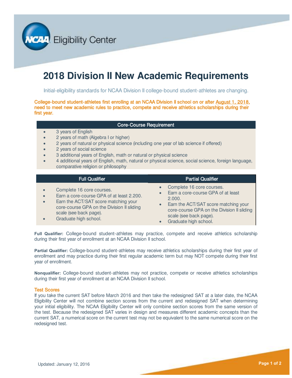 2018 Division II New Academic Requirements - National Collegiate ...