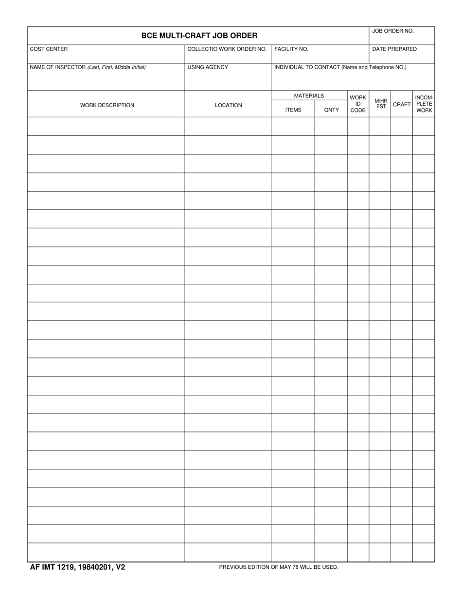 AF IMT Form 1219 - Fill Out, Sign Online and Download Fillable PDF ...