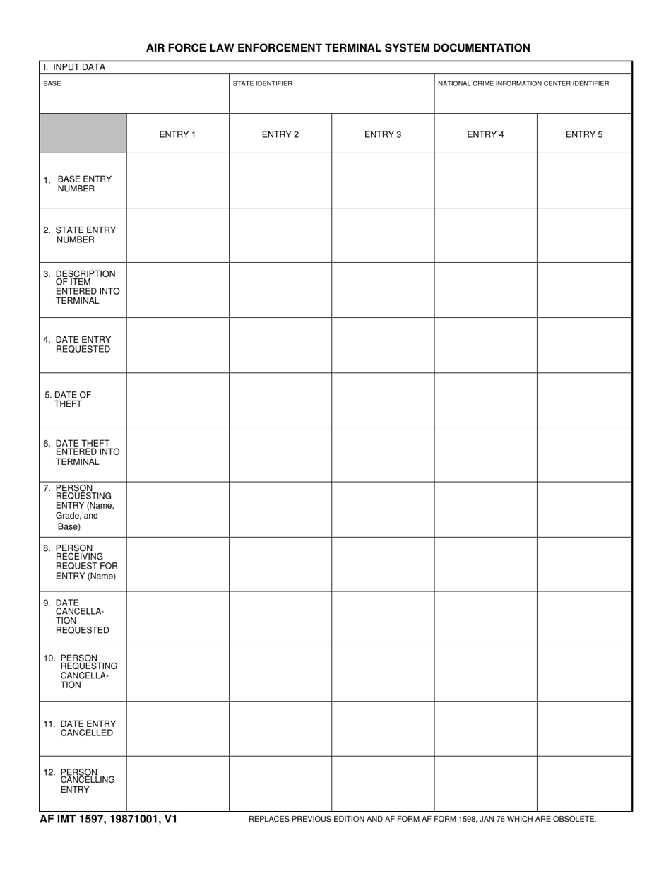 AF IMT Form 1597 - Fill Out, Sign Online and Download Fillable PDF ...