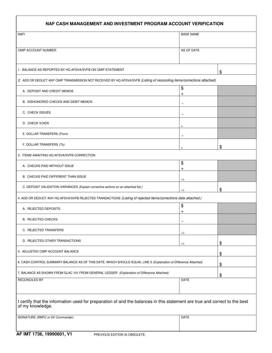 AF IMT Form 1736 - Fill Out, Sign Online and Download Fillable PDF ...