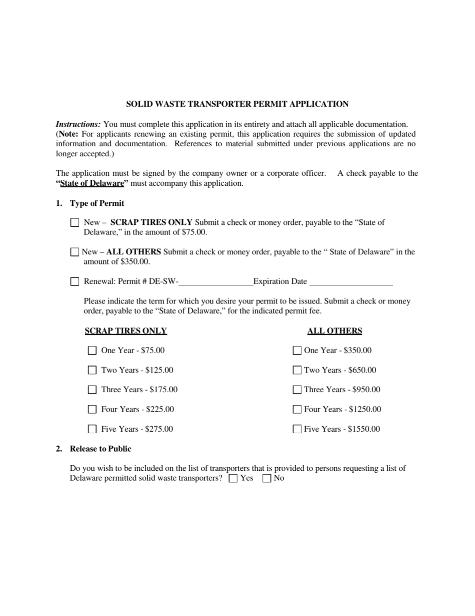 Delaware Solid Waste Transporter Permit Application - Fill Out, Sign ...