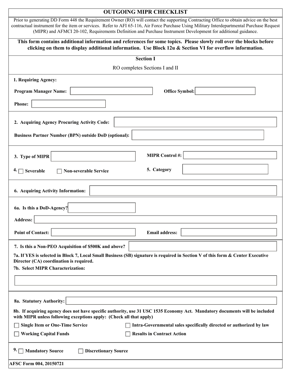AFSC Form 004 - Fill Out, Sign Online and Download Fillable PDF ...