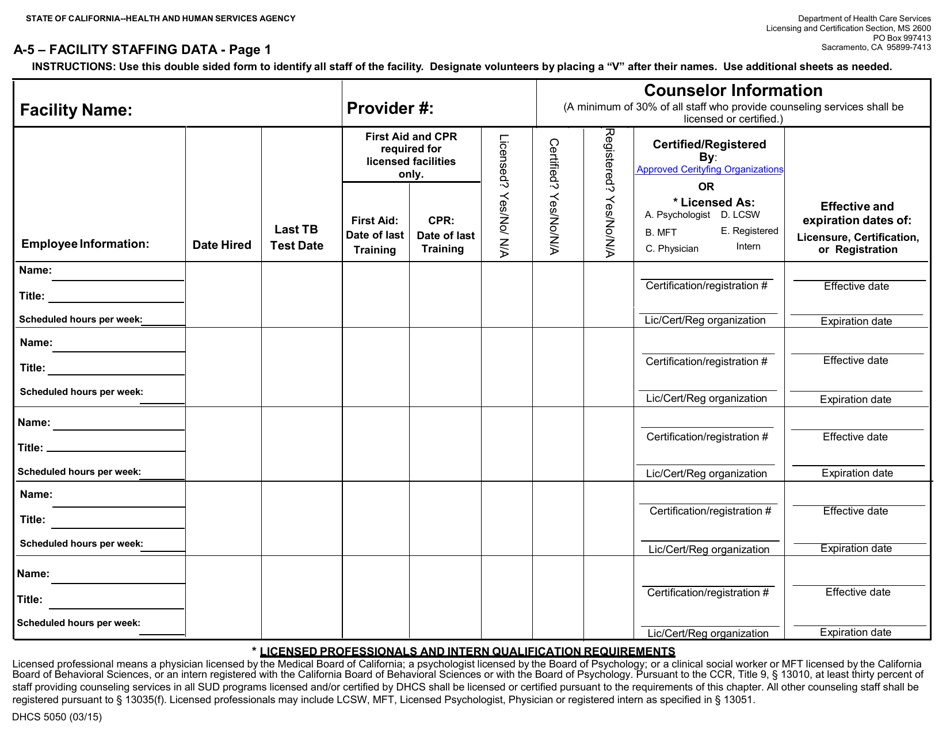 Form DHCS5050 - Fill Out, Sign Online and Download Fillable PDF ...