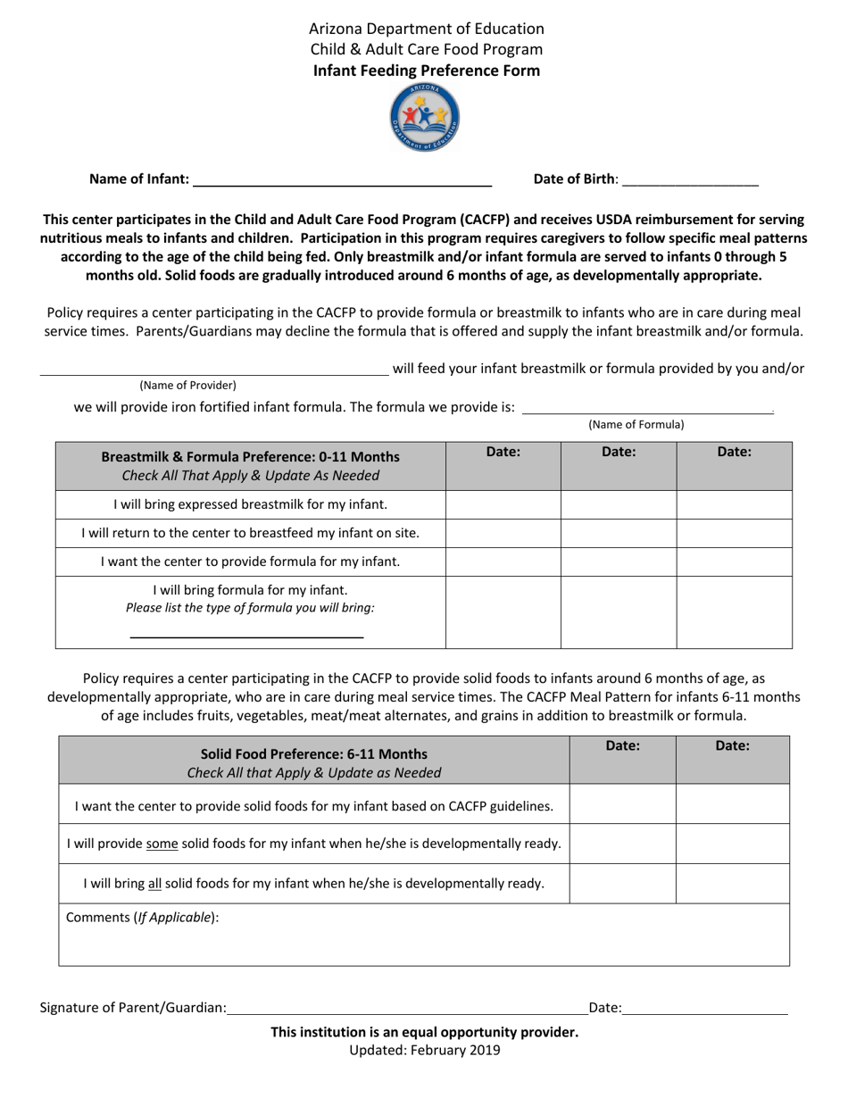 Arizona Infant Feeding Preference Form - Fill Out, Sign Online and ...