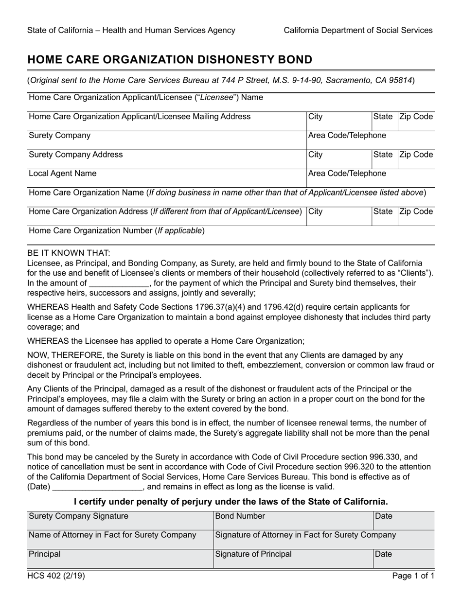 Form HCS402 - Fill Out, Sign Online and Download Fillable PDF ...