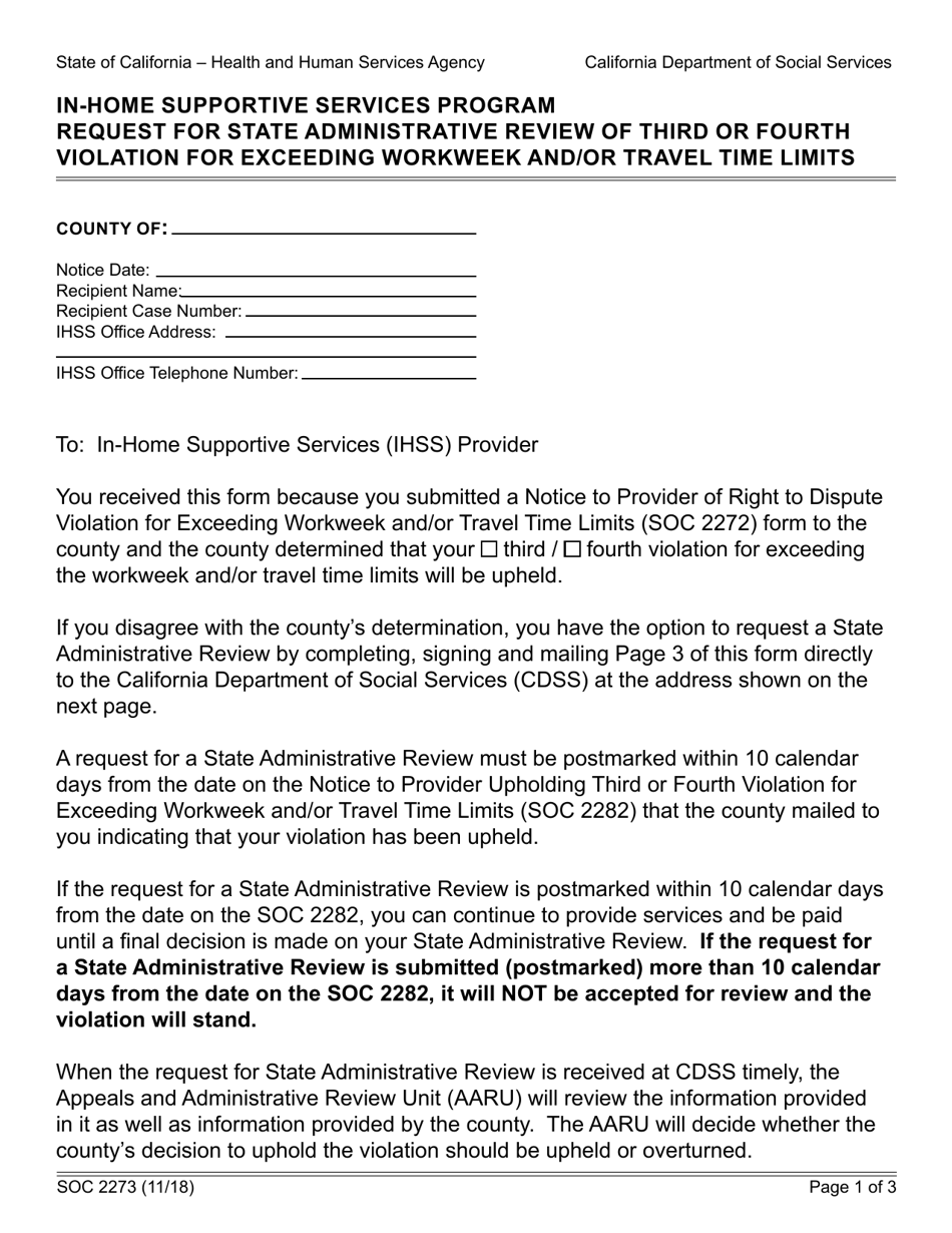 Form SOC2273 - Fill Out, Sign Online and Download Fillable PDF ...