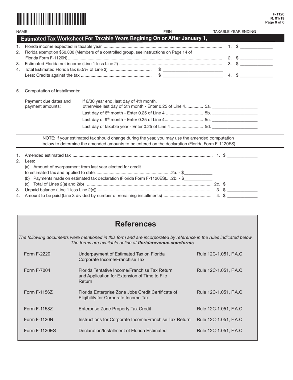 Form F-1120 - Fill Out, Sign Online and Download Printable PDF, Florida ...
