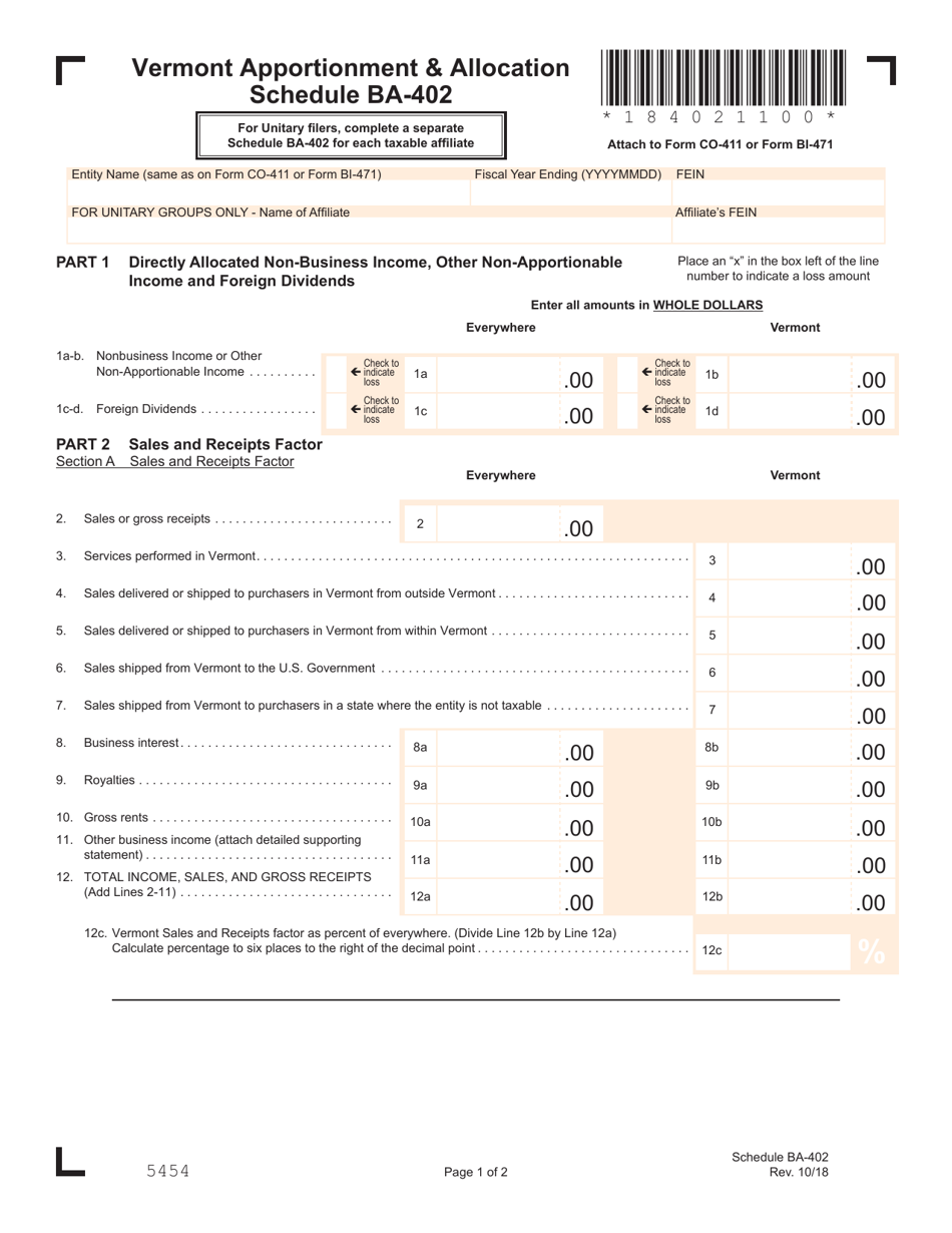 Vermont Apportionment & Allocation Schedule - Fill Out, Sign Online and ...