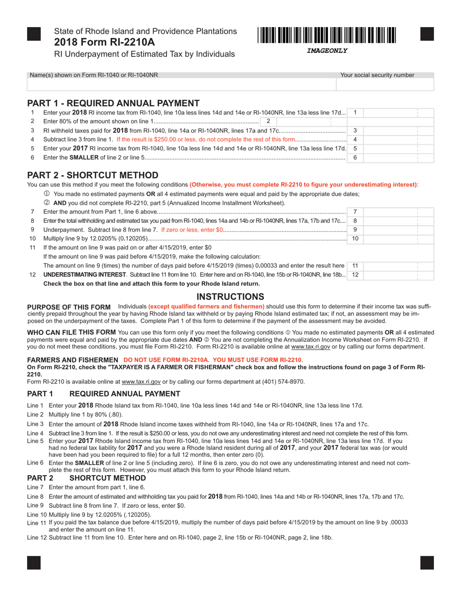 Form RI-2210A - 2018 - Fill Out, Sign Online and Download Fillable PDF ...
