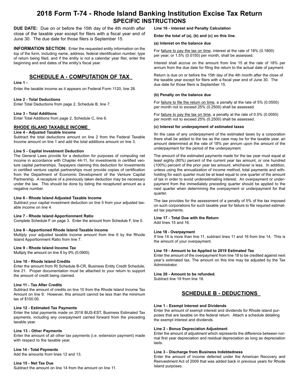 Download Instructions for Form T-74 Banking Institution Excise Tax ...