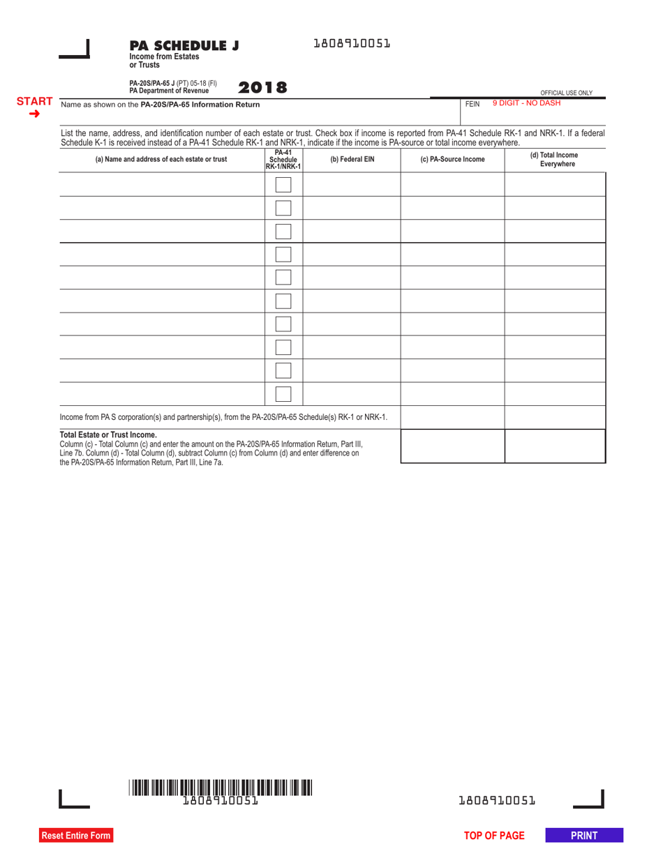 Form PA-20S (PA-65 J) Schedule J - 2018 - Fill Out, Sign Online and ...