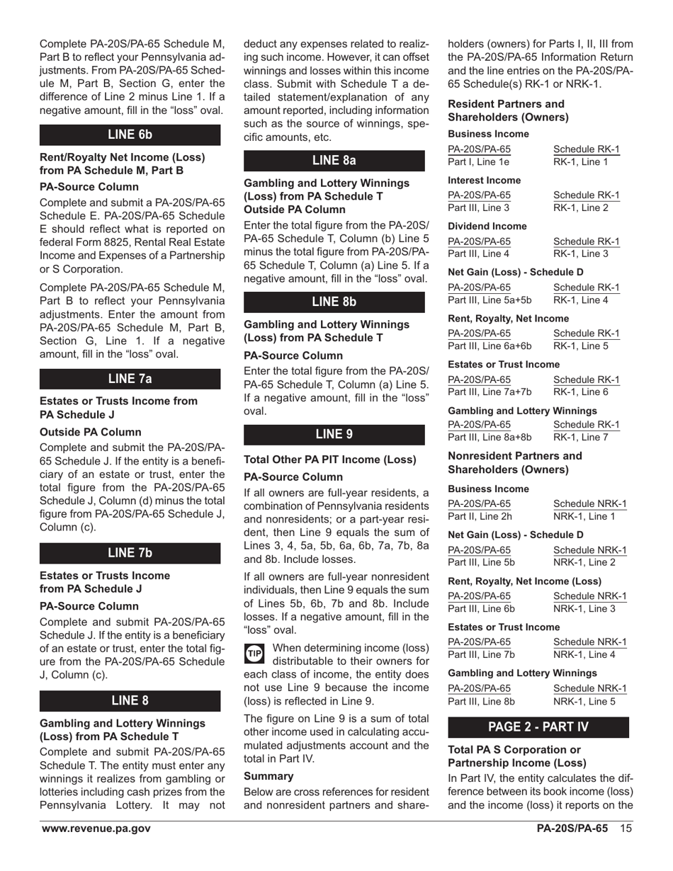 Form PA-20S (PA-65) Download Fillable PDF or Fill Online Corporation ...