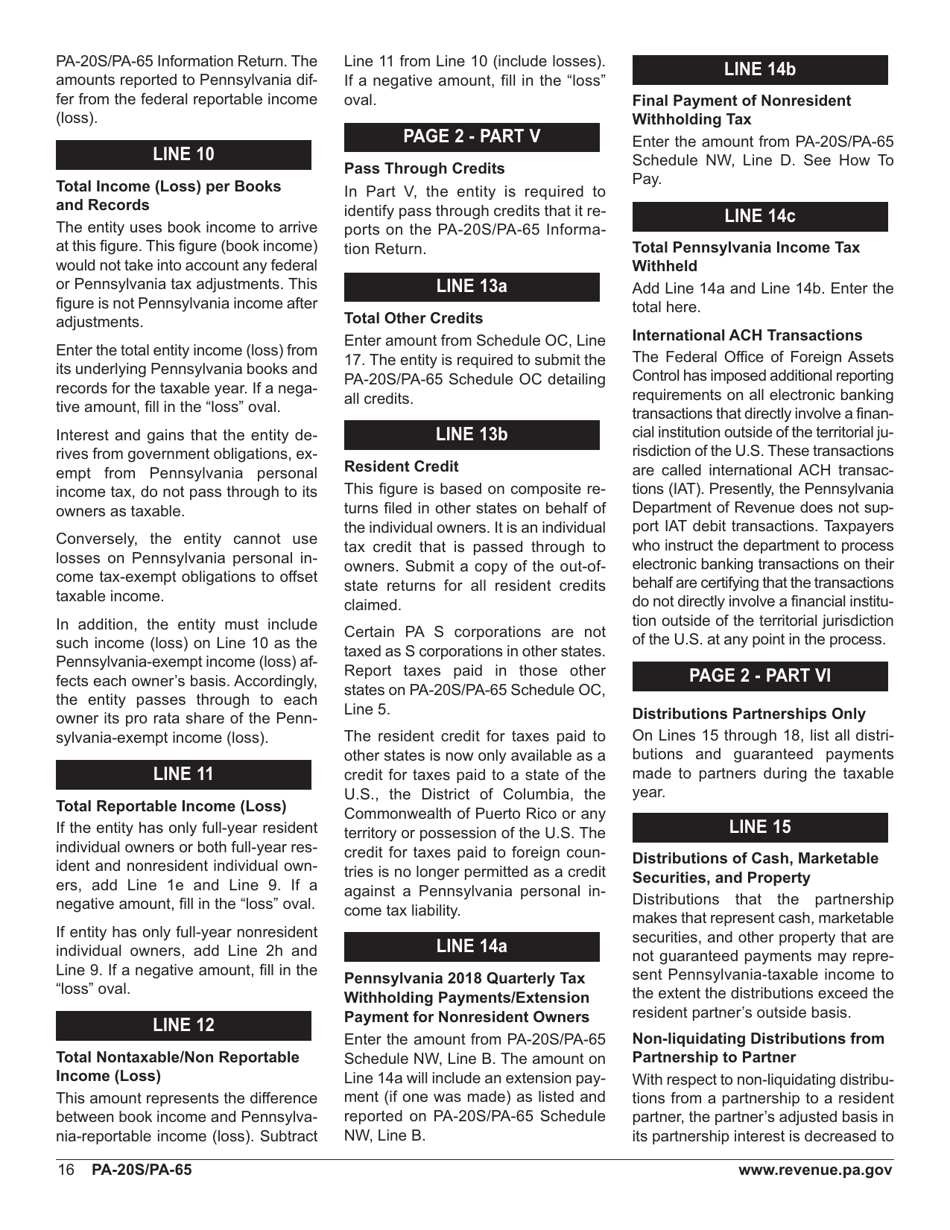 Form PA-20S (PA-65) - 2018 - Fill Out, Sign Online and Download ...