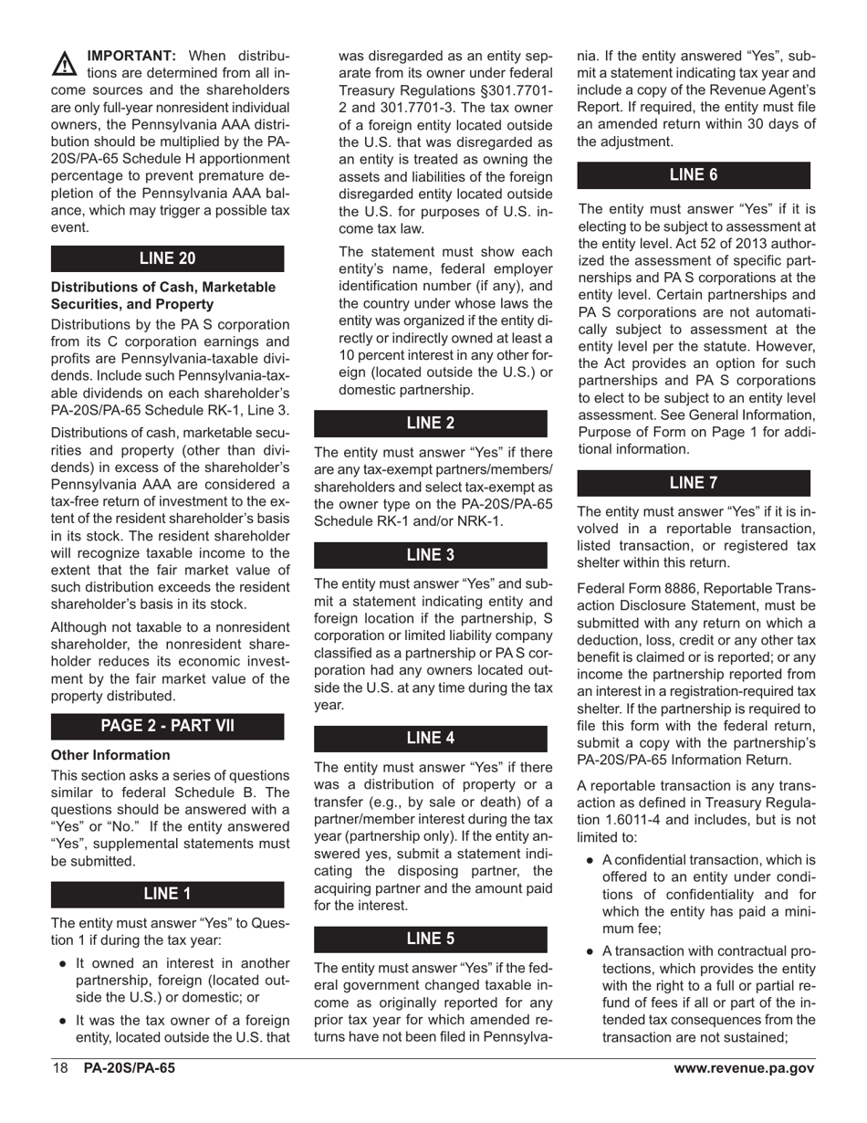 Form PA-20S (PA-65) - 2018 - Fill Out, Sign Online and Download ...