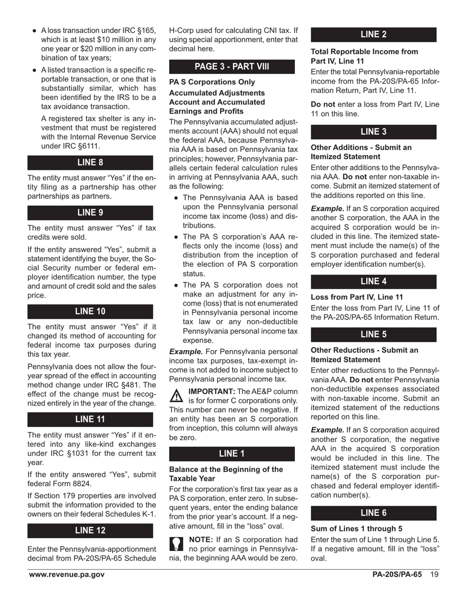 Form PA-20S (PA-65) - 2018 - Fill Out, Sign Online and Download ...