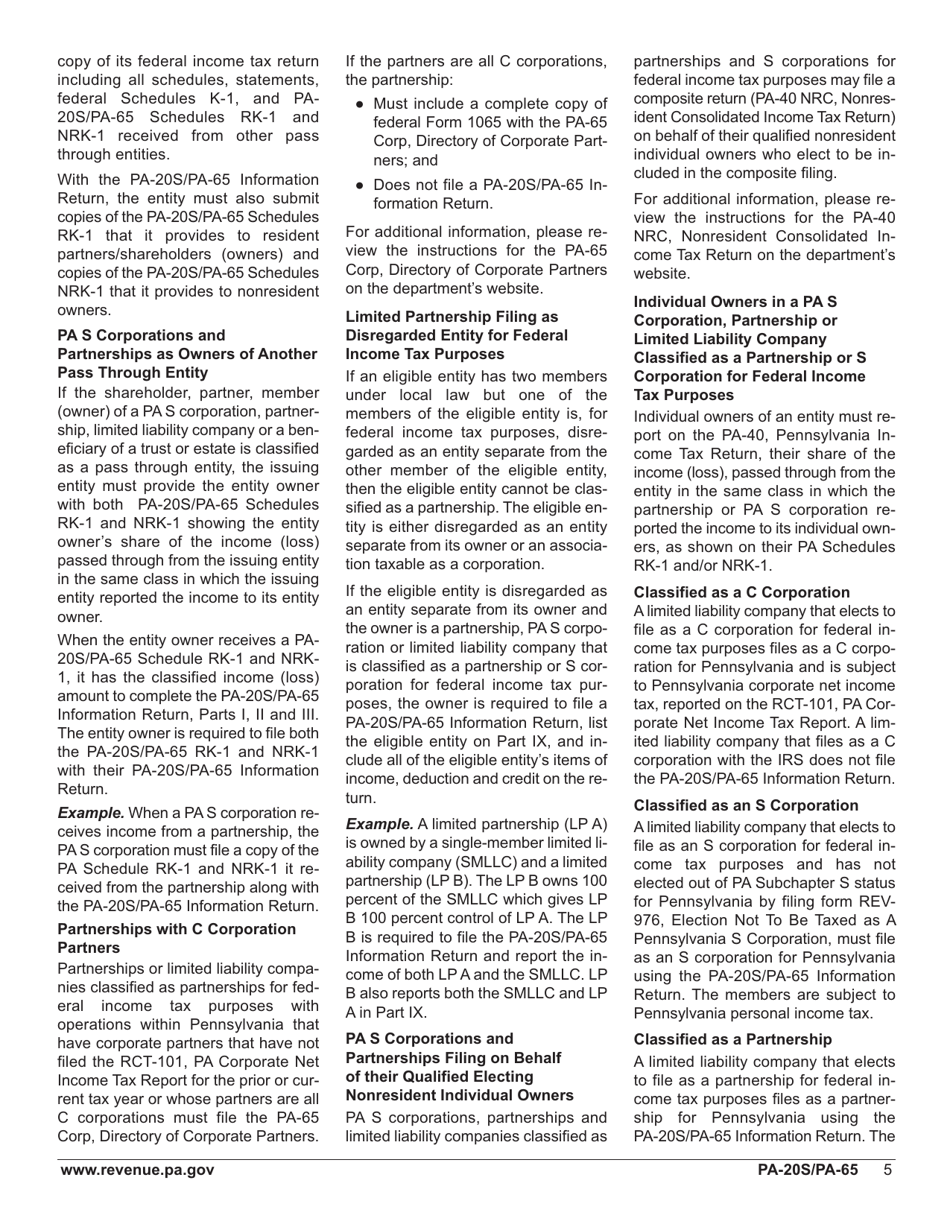 Form PA-20S (PA-65) - 2018 - Fill Out, Sign Online and Download ...