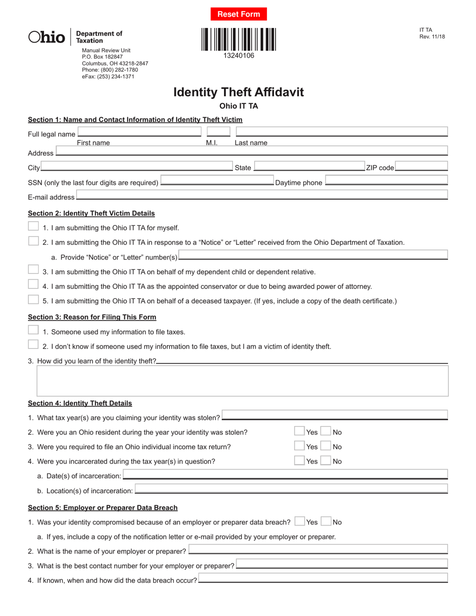 Form IT TA - Fill Out, Sign Online and Download Fillable PDF, Ohio ...
