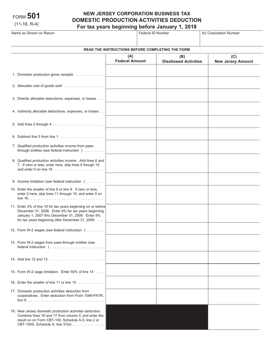 Form 501 - Fill Out, Sign Online and Download Fillable PDF, New Jersey ...