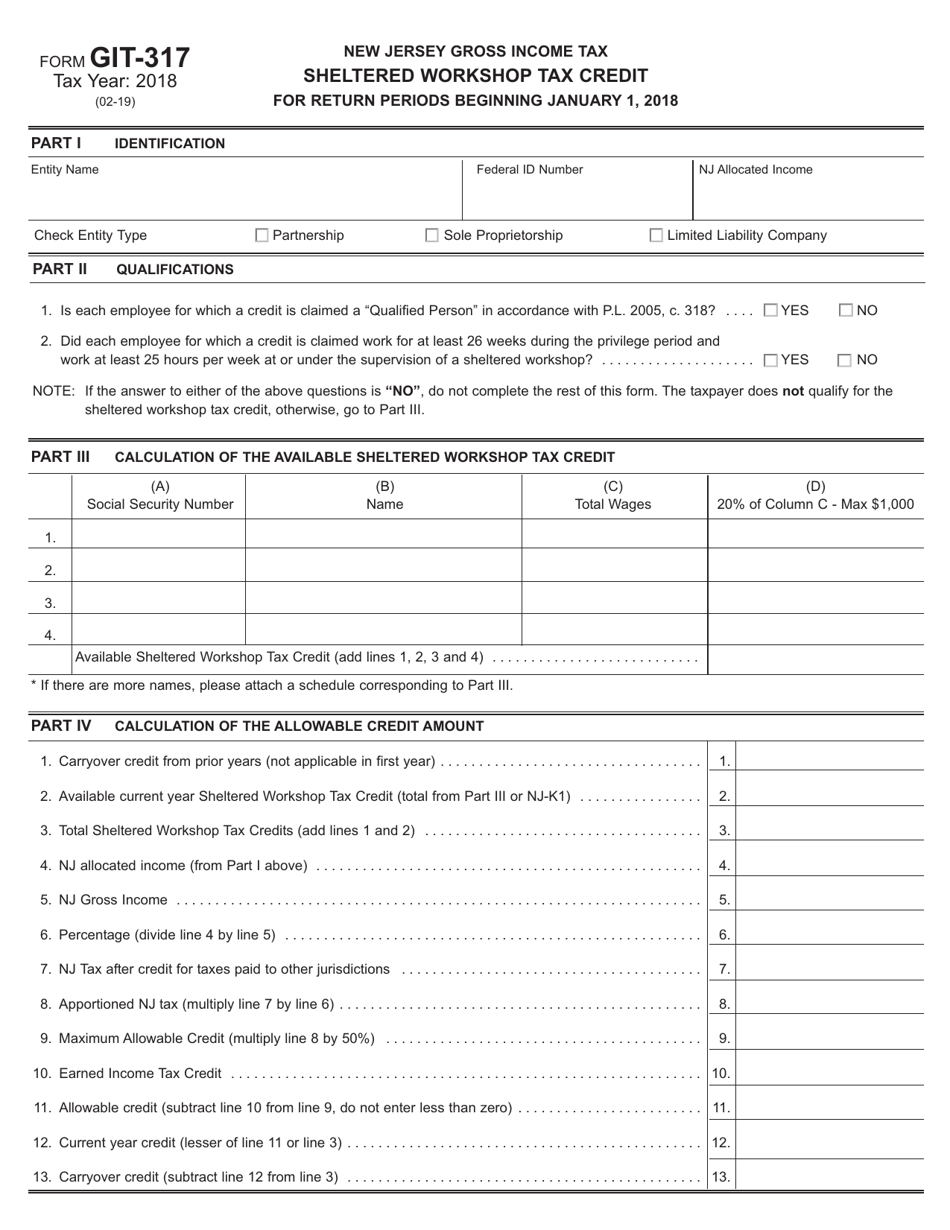 Form GIT-317 - 2018 - Fill Out, Sign Online and Download Fillable PDF ...