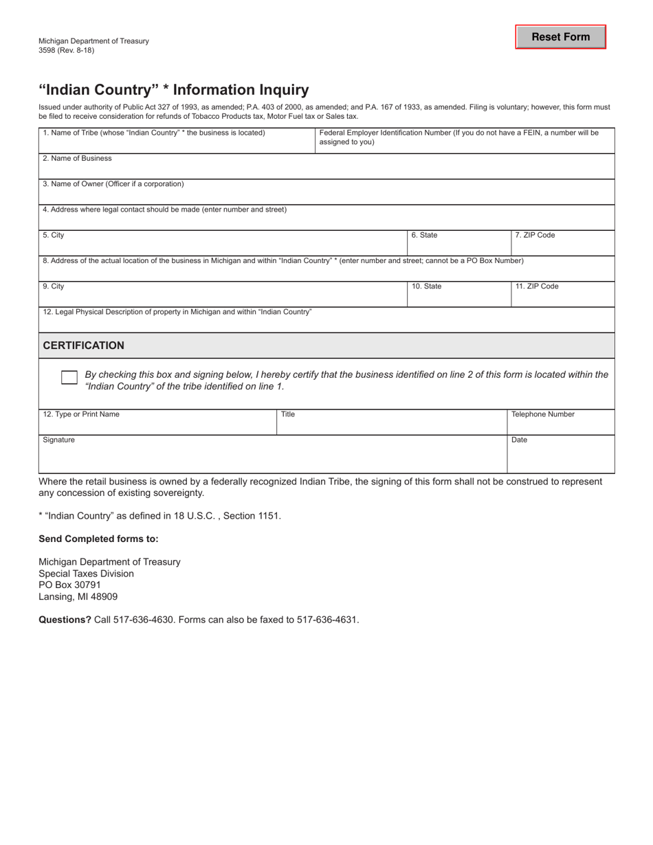Form 3598 - Fill Out, Sign Online and Download Fillable PDF, Michigan ...