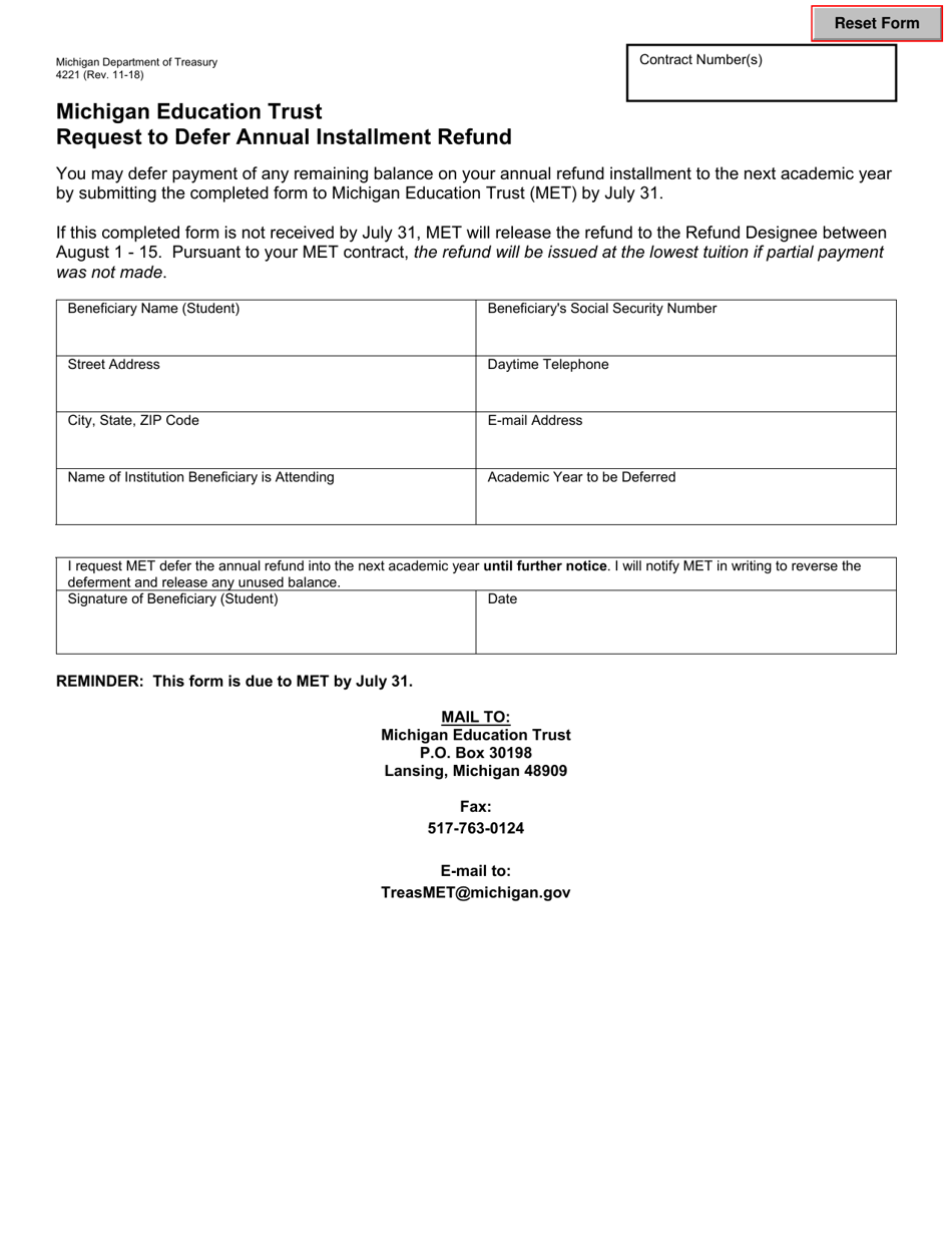 Form 4221 Download Fillable PDF or Fill Online Michigan Education Trust ...