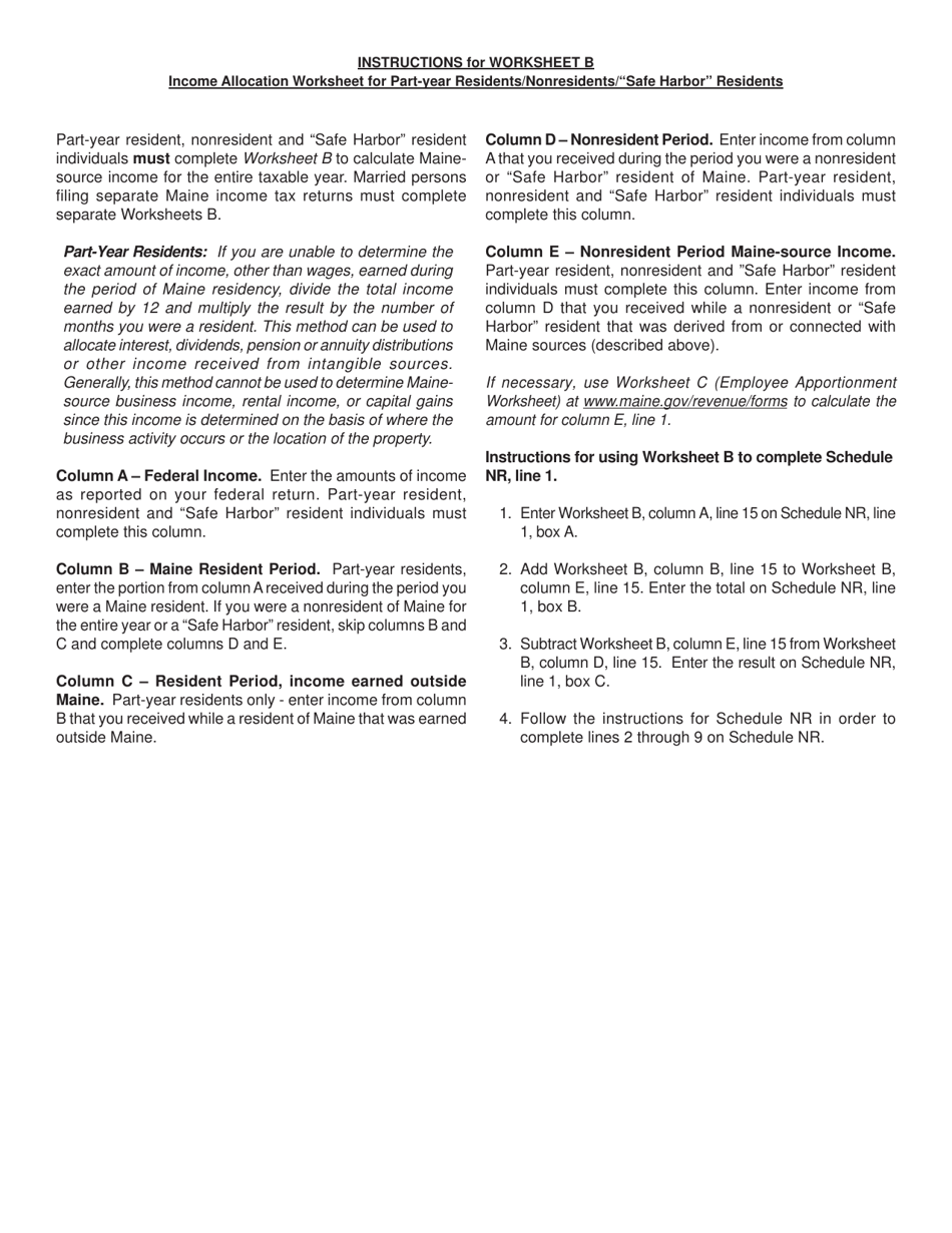 Download Instructions for Worksheet B Income Allocation Worksheet for ...