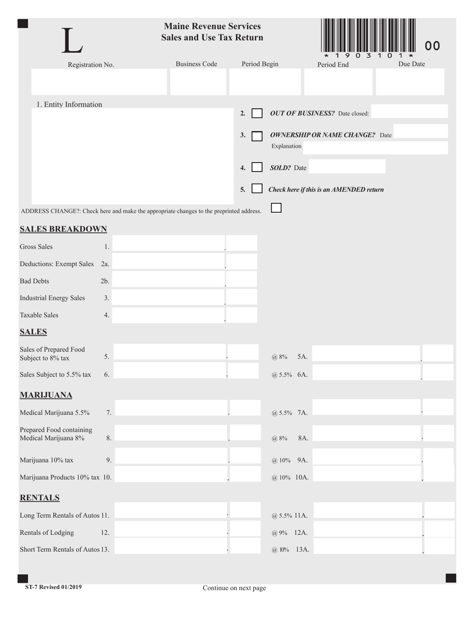 Form ST-7 - Fill Out, Sign Online and Download Fillable PDF, Maine ...