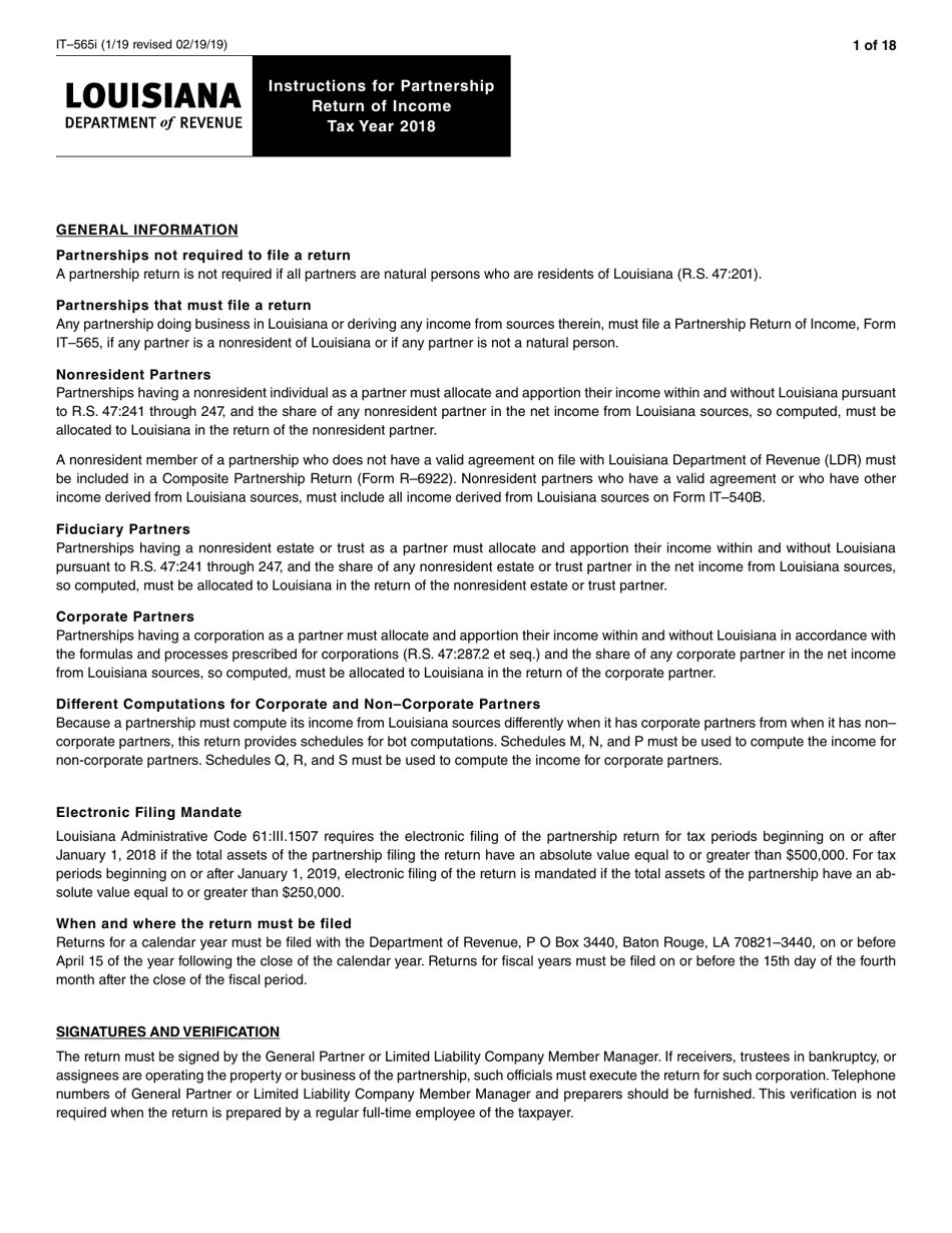 Download Instructions for Form IT-565 Partnership Return of Income PDF ...