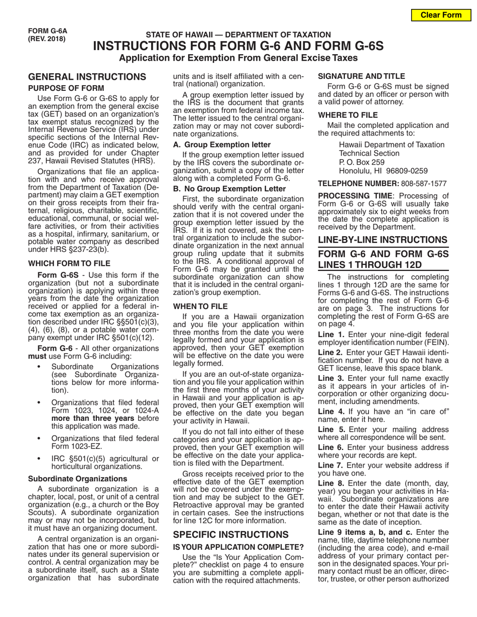Download Instructions for Form G-6, G-6S Application for Exemption From ...