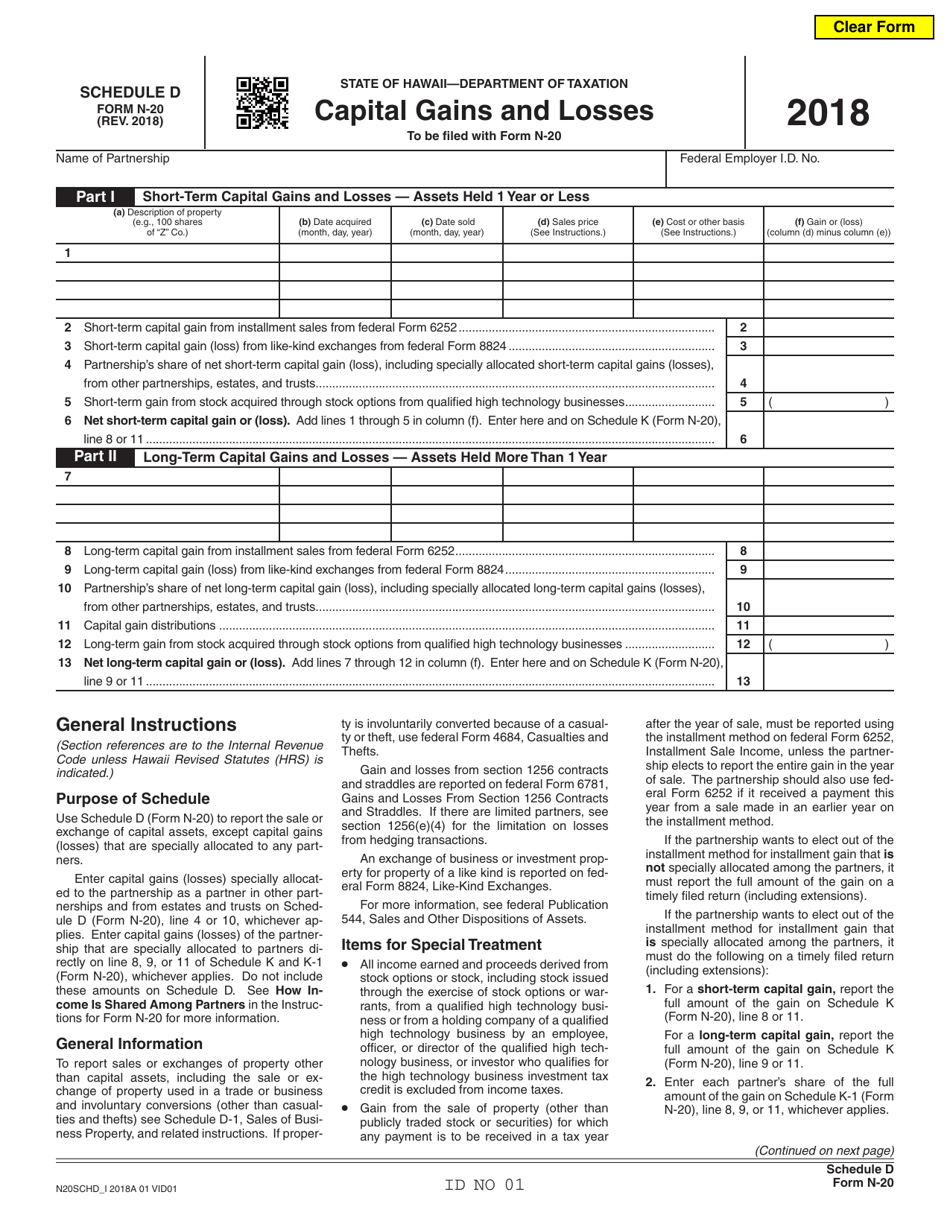 Form N-20 Schedule D - 2018 - Fill Out, Sign Online and Download ...