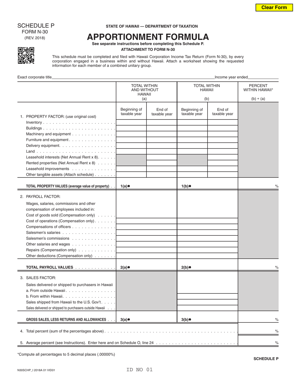Form N-30 Schedule P - Fill Out, Sign Online and Download Fillable PDF ...