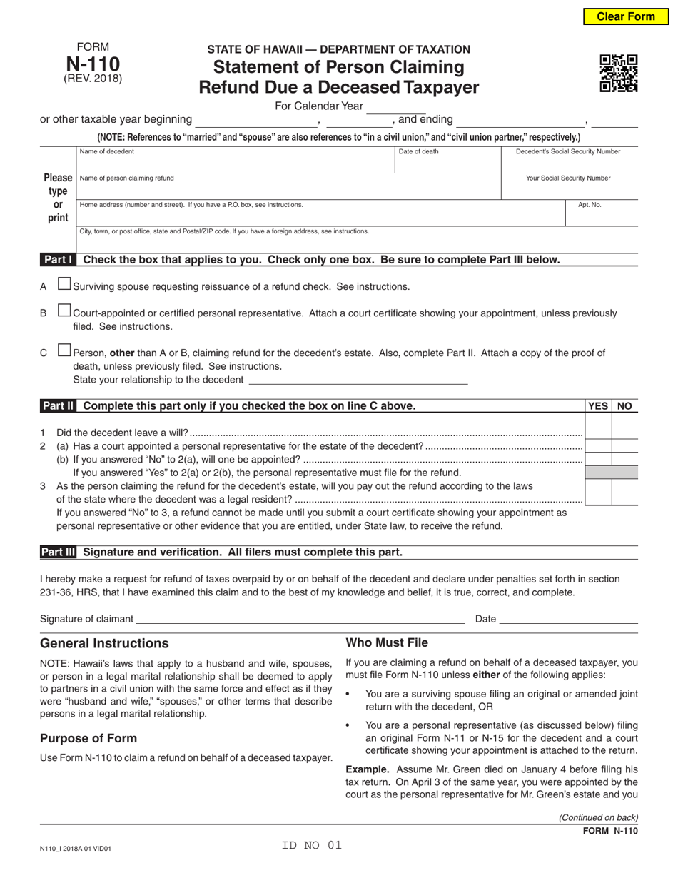 Form N-110 Download Fillable PDF or Fill Online Statement of Person ...