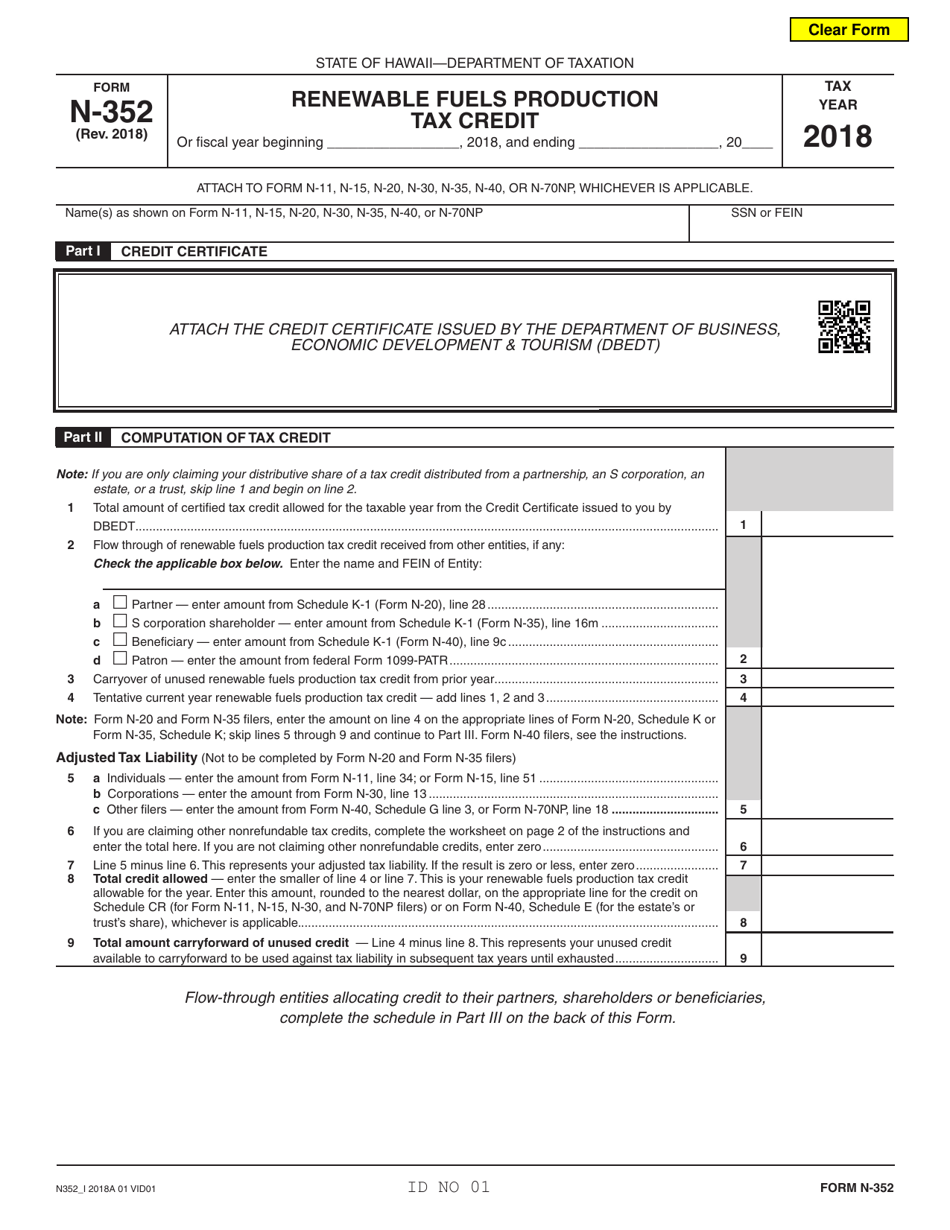 Form N-352 - 2018 - Fill Out, Sign Online and Download Fillable PDF ...