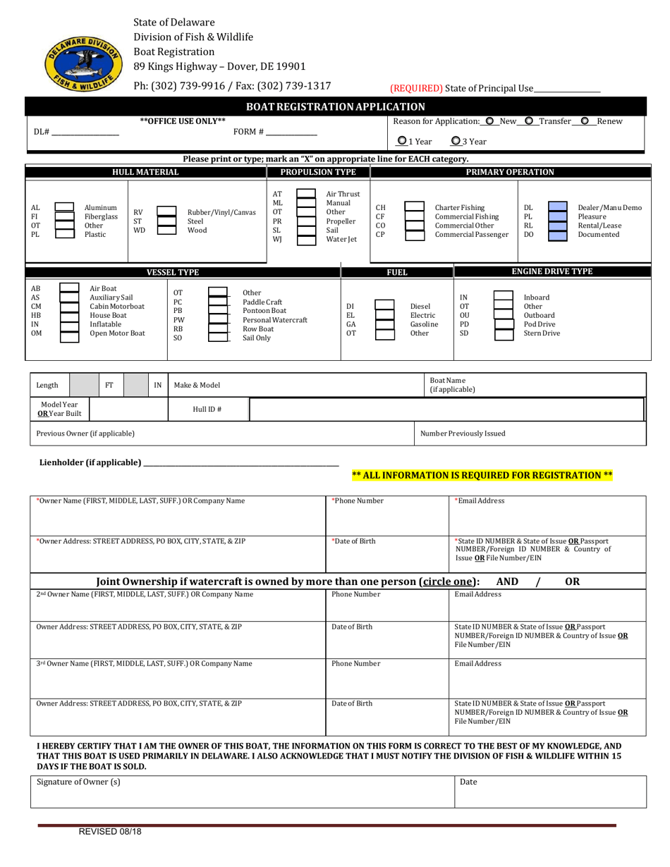 Delaware Boat Registration Application - Fill Out, Sign Online and ...