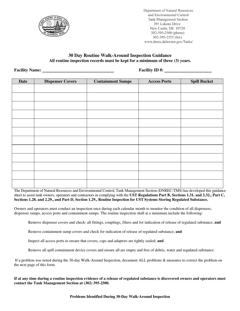 Delaware 30 Day Routine Walk-Around Inspection Guidance - Fill Out ...