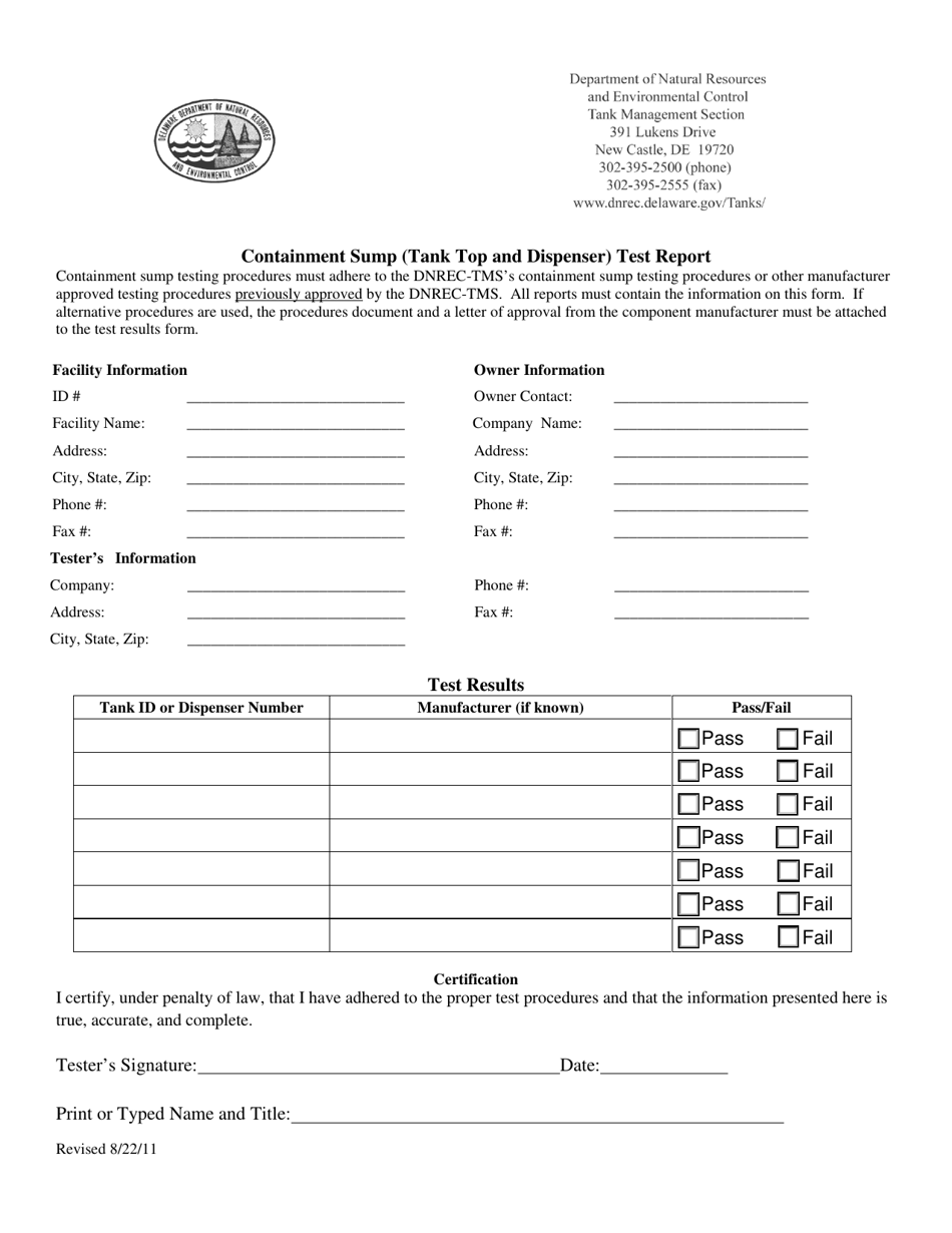 Delaware Containment Sump (Tank Top and Dispenser) Test Report - Fill ...