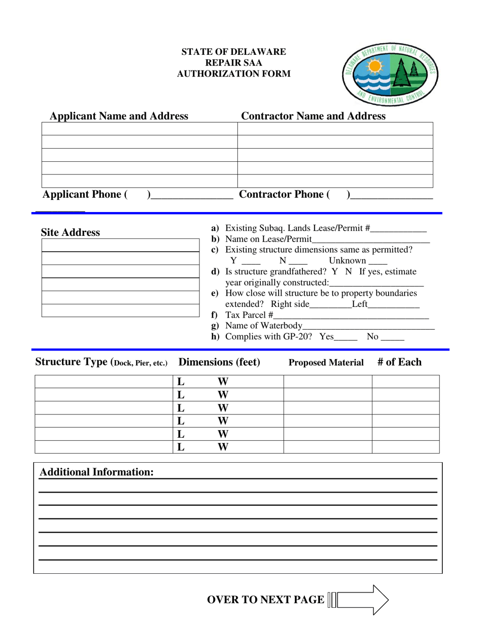 Delaware Repair Saa Authorization Form - Fill Out, Sign Online and ...