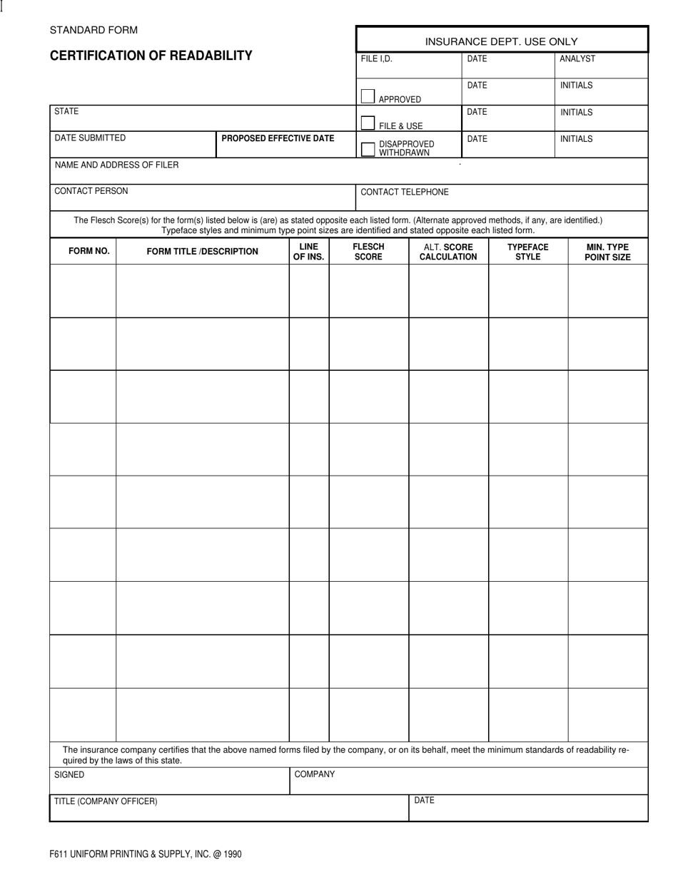 Form F611 - Fill Out, Sign Online and Download Fillable PDF, Delaware ...