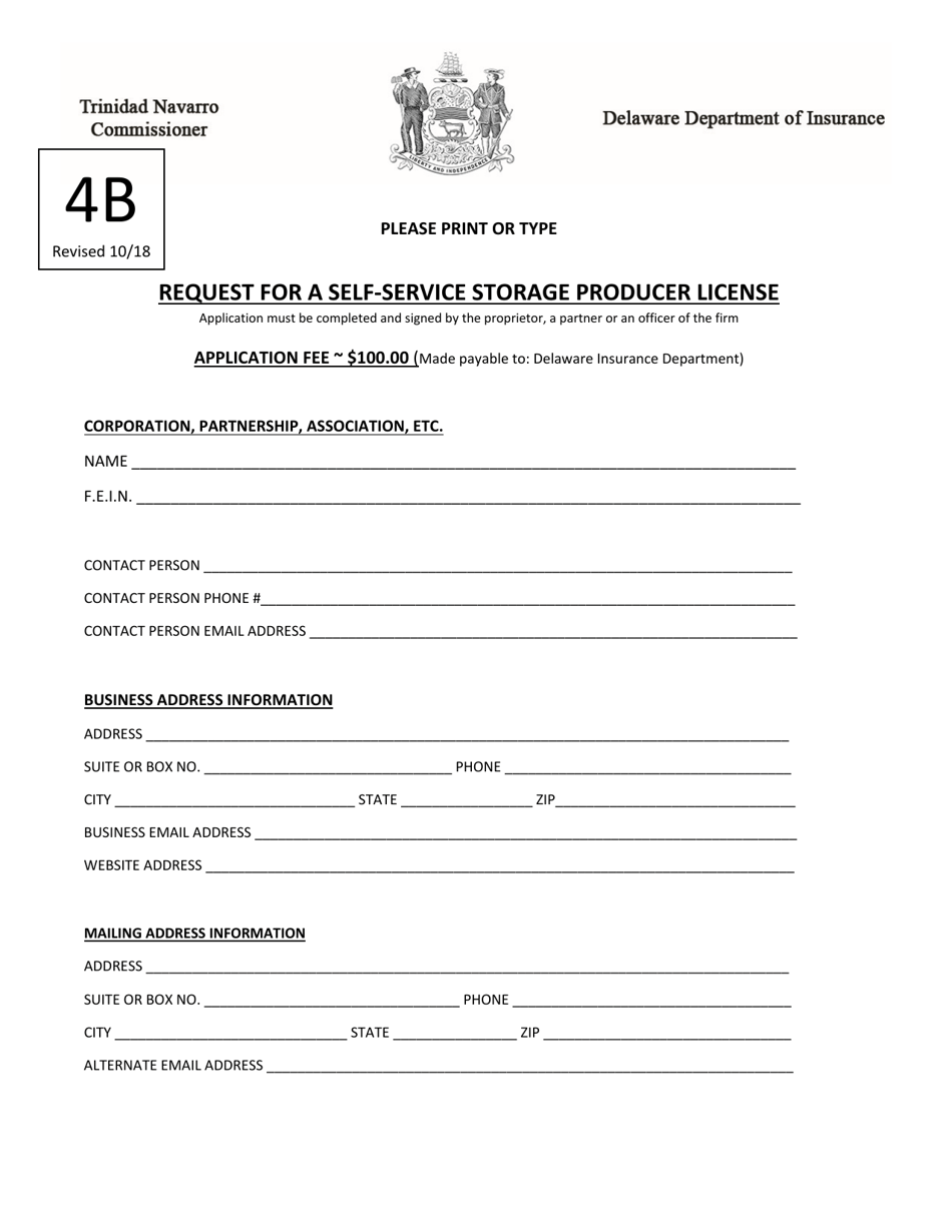 Form 4B - Fill Out, Sign Online and Download Fillable PDF, Delaware ...