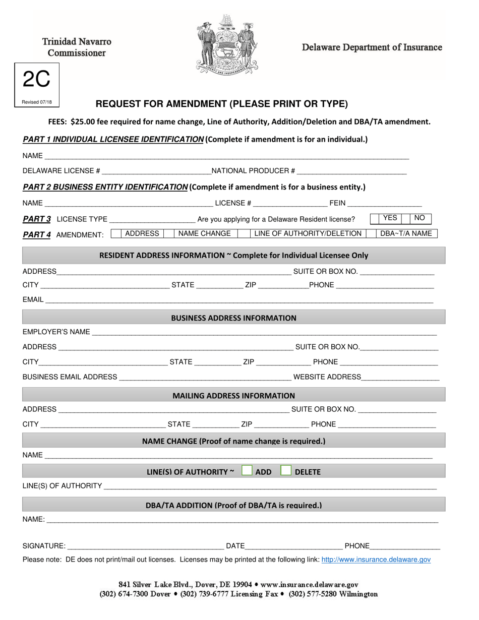 Form 2C - Fill Out, Sign Online and Download Fillable PDF, Delaware ...