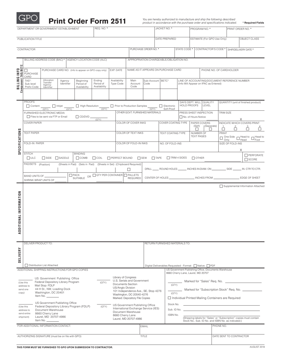 GPO Form 2511 - Fill Out, Sign Online and Download Fillable PDF | Templateroller