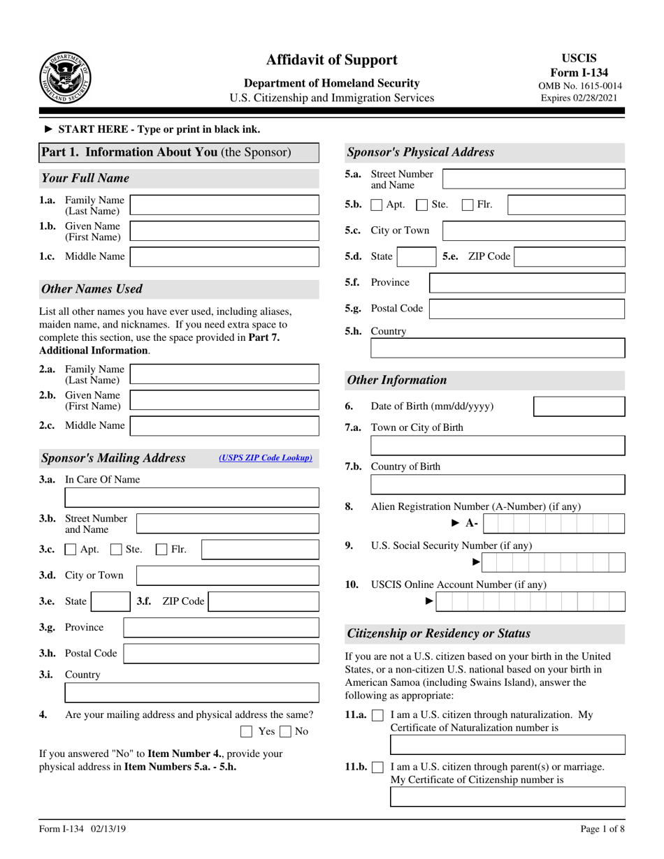 Uscis Form I 134 Affidavit Of Support Instructions Gambaran
