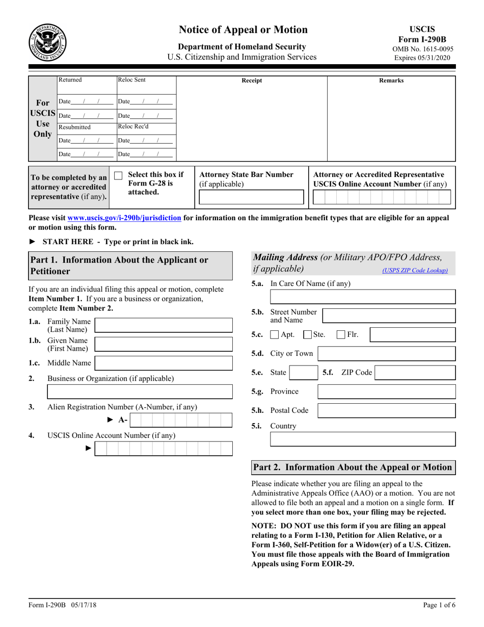 USCIS Form I-290B - Fill Out, Sign Online and Download Fillable PDF ...