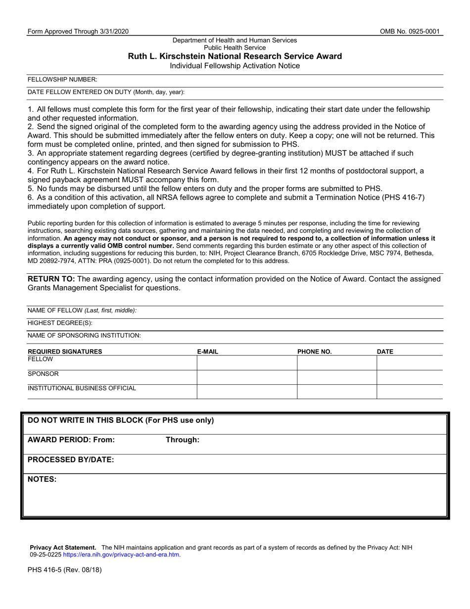 Form PHS-416-5 - Fill Out, Sign Online and Download Fillable PDF ...