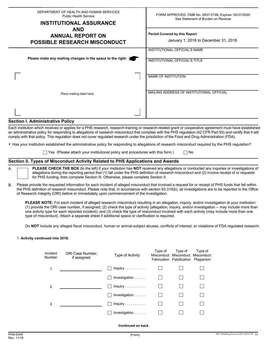 Form PHS-6349 - Fill Out, Sign Online and Download Fillable PDF ...